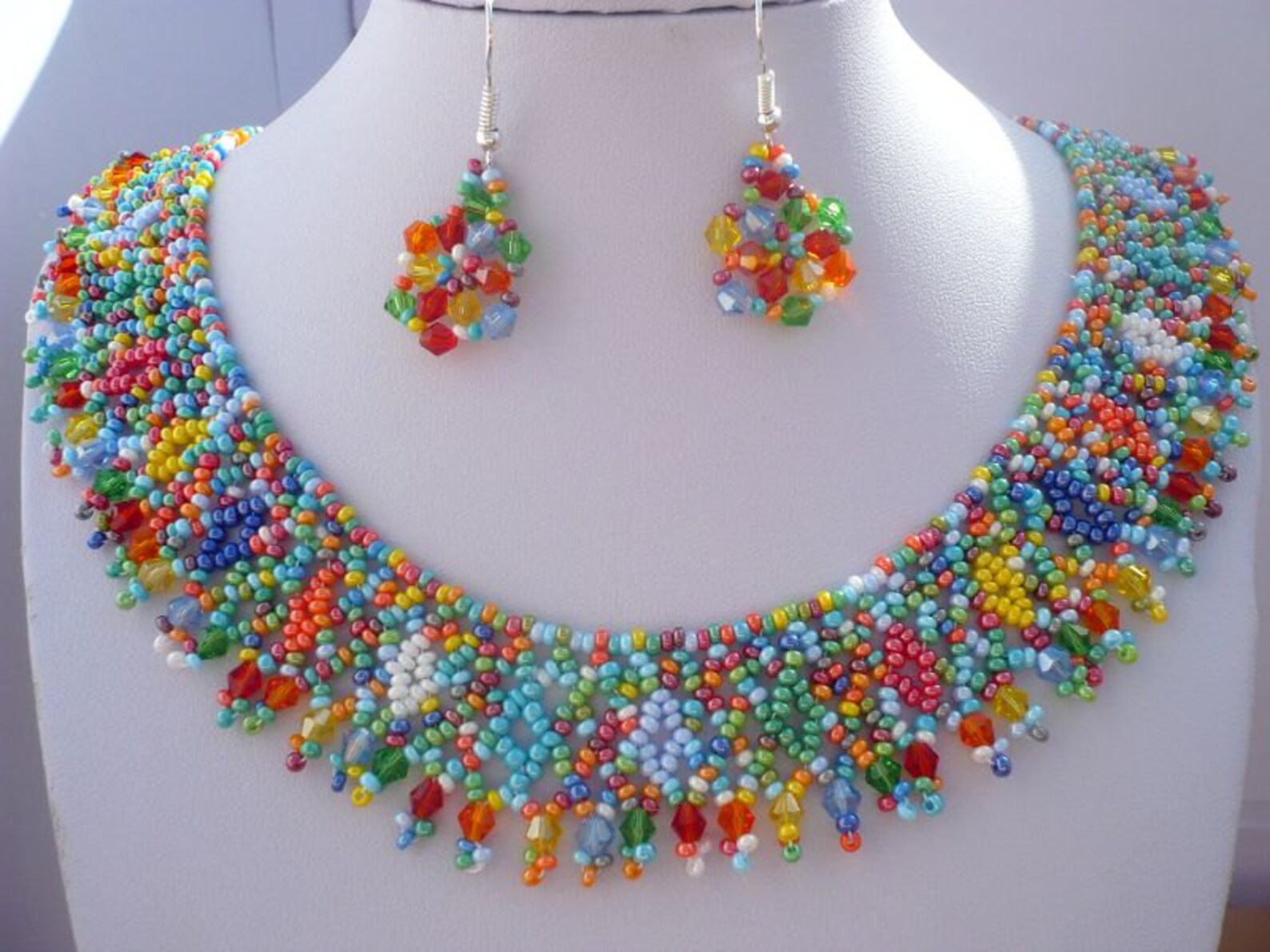 Colorful Beadwork Necklace, Multicolor Beaded Necklace, Glass Crystal ...
