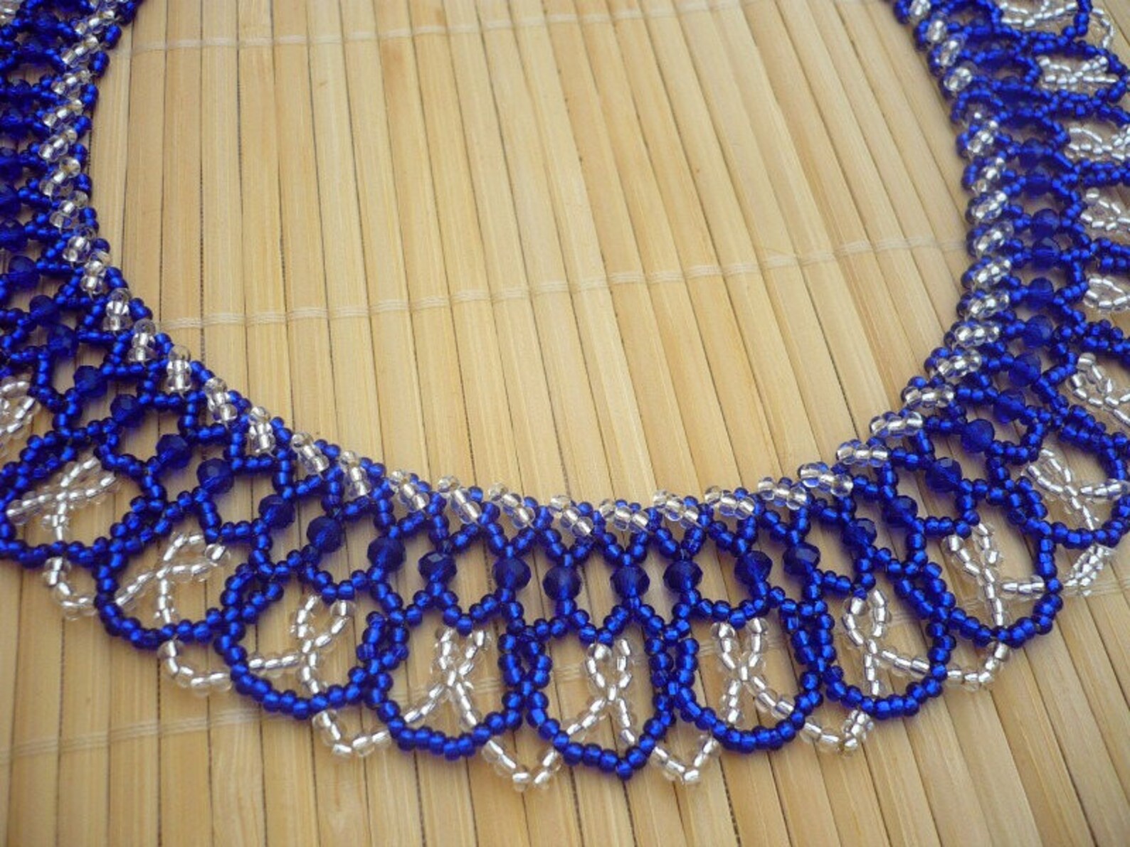 Royal Blue-silver Crystal Beadwork Netted Necklace Seed Bead - Etsy