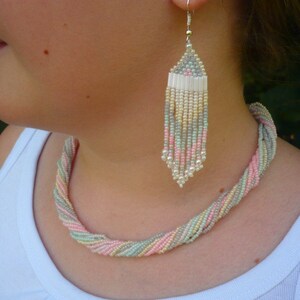 Silky Light Color Beadwork Multi Strand Necklace Set, Beaded Statement ...