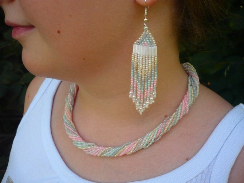 Silky Light Color Beadwork Multi Strand Necklace Set, Beaded Statement ...