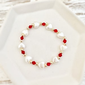 Heart Beaded Bracelet, Red Crystal Beaded Bracelet, Love Bracelet ...