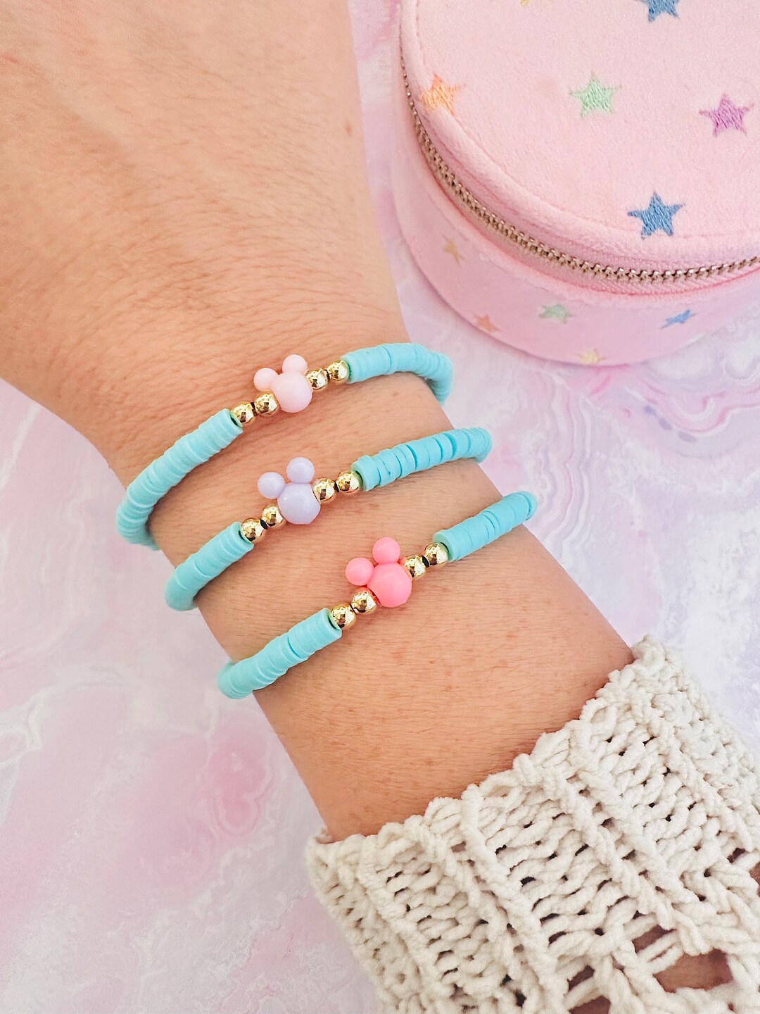 Mickey Disney Inspired Beaded Bracelet, Heishi Polymer Clay Beads ...