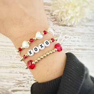 Heart Beaded Bracelet, Red Crystal Beaded Bracelet, Love Bracelet ...