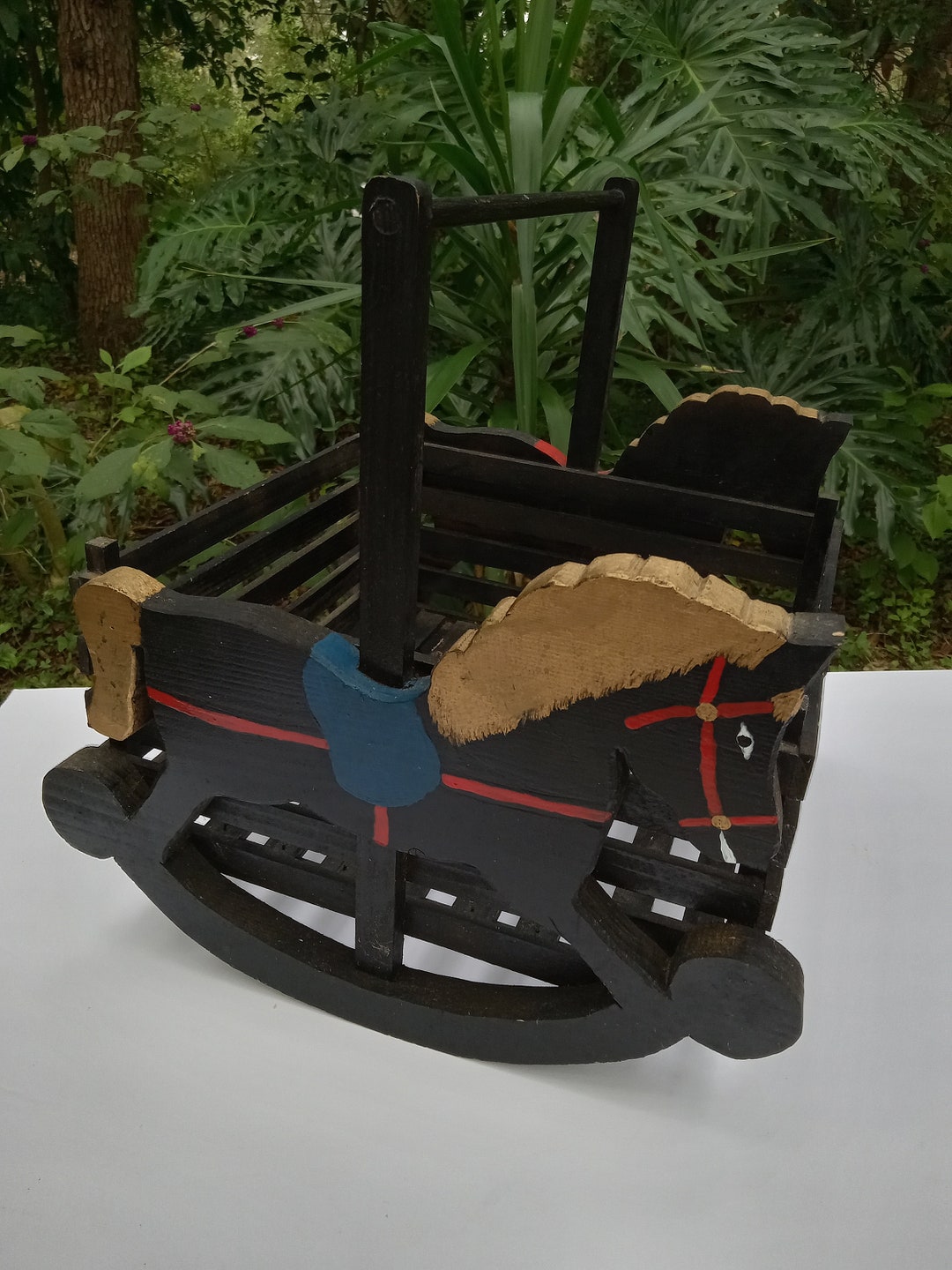 Rocking Horse Wood Slat Basket, Handled Wood Slat Basket, Rocking Horse ...