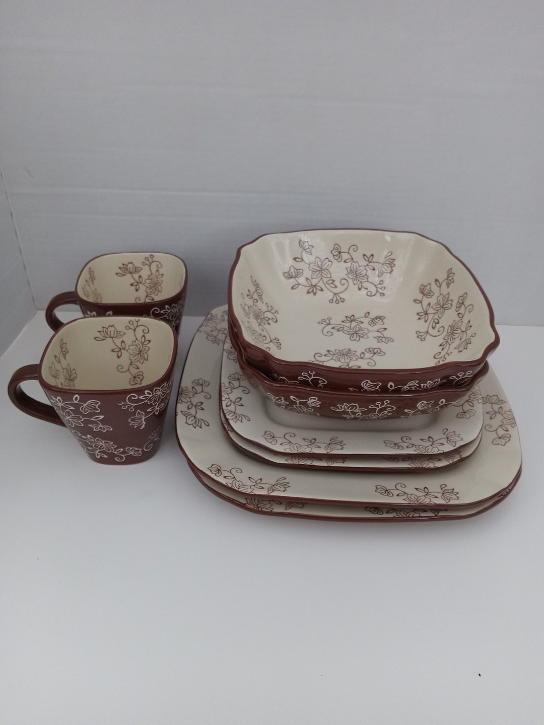 Temptations Chocolate Brown Floral Lace Place Settings for Two. 2 10.5 ...