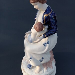 Nursing Mother Porcelain Statue, Cobalt Blue W/ Gold Gilt Figurine ...