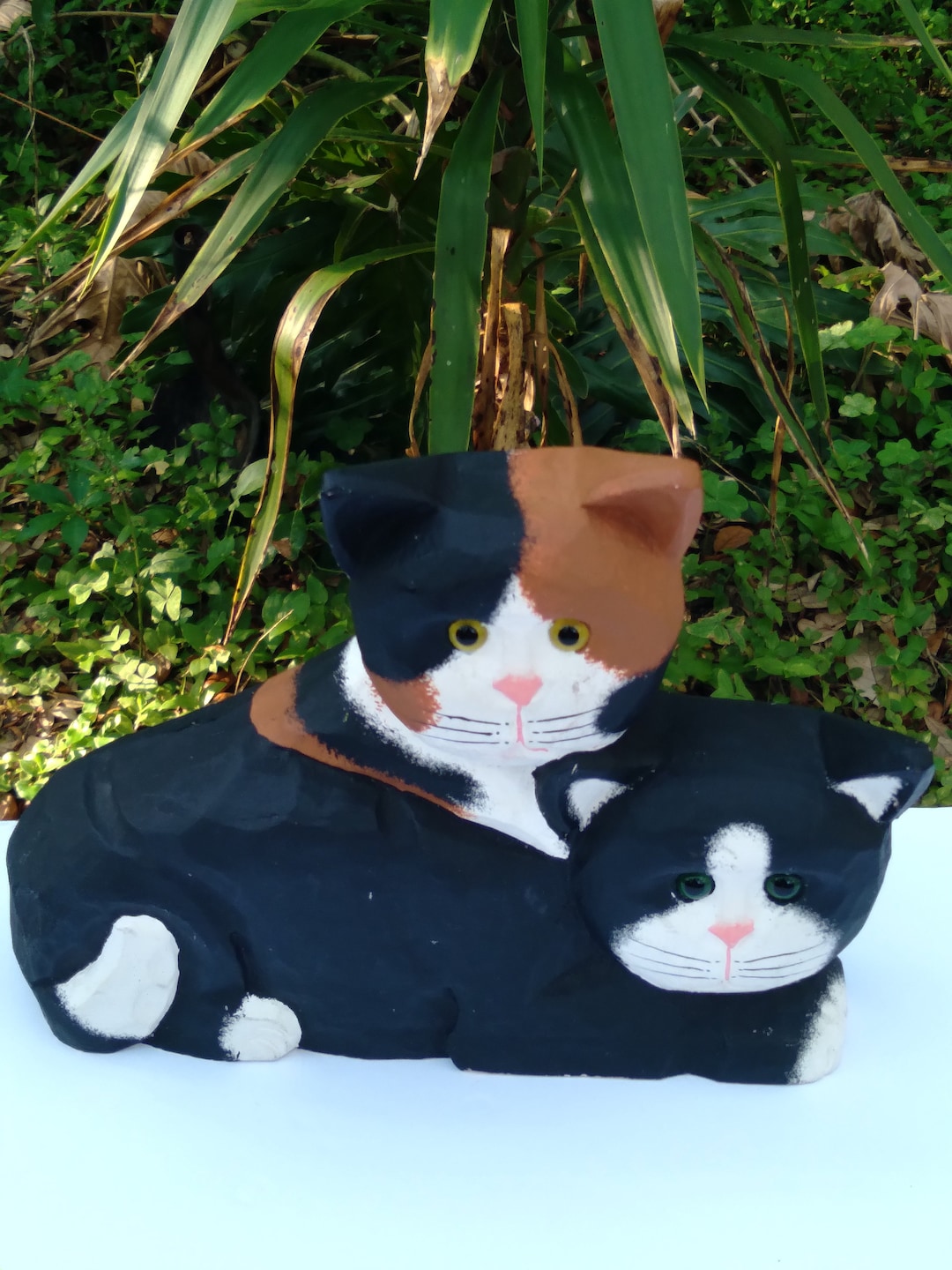 James Haddon Signed Hand Carved Wood Cat Sculpture With Glassy Eyes ...