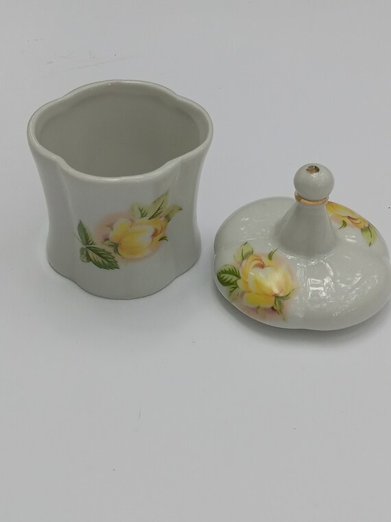Vintage Yellow Rose Trinket Box, Porcelain Trinket Bo… - Gem