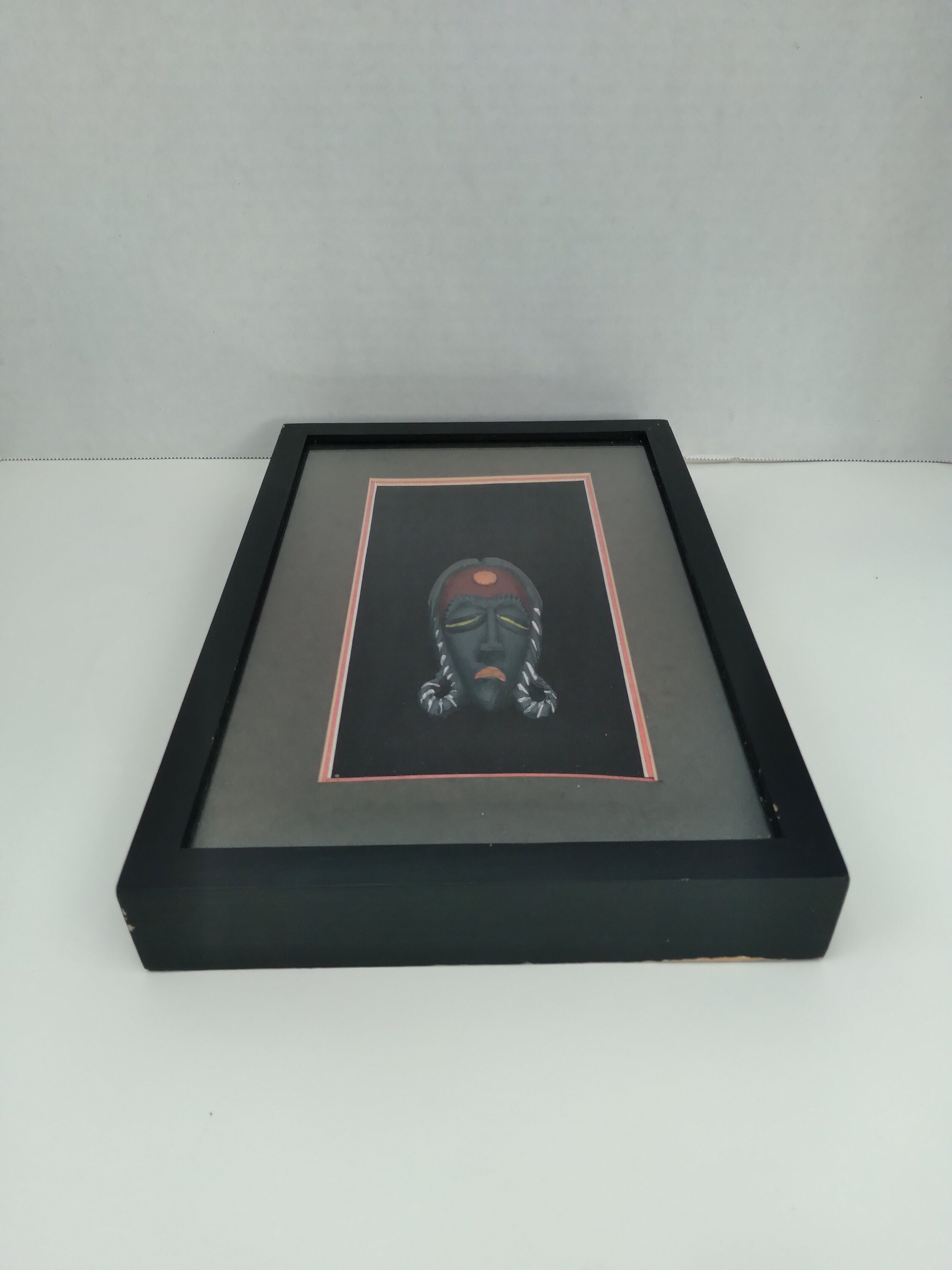 Vintage Carved African Wood Mask Shadow Box, Framed and Matted African ...