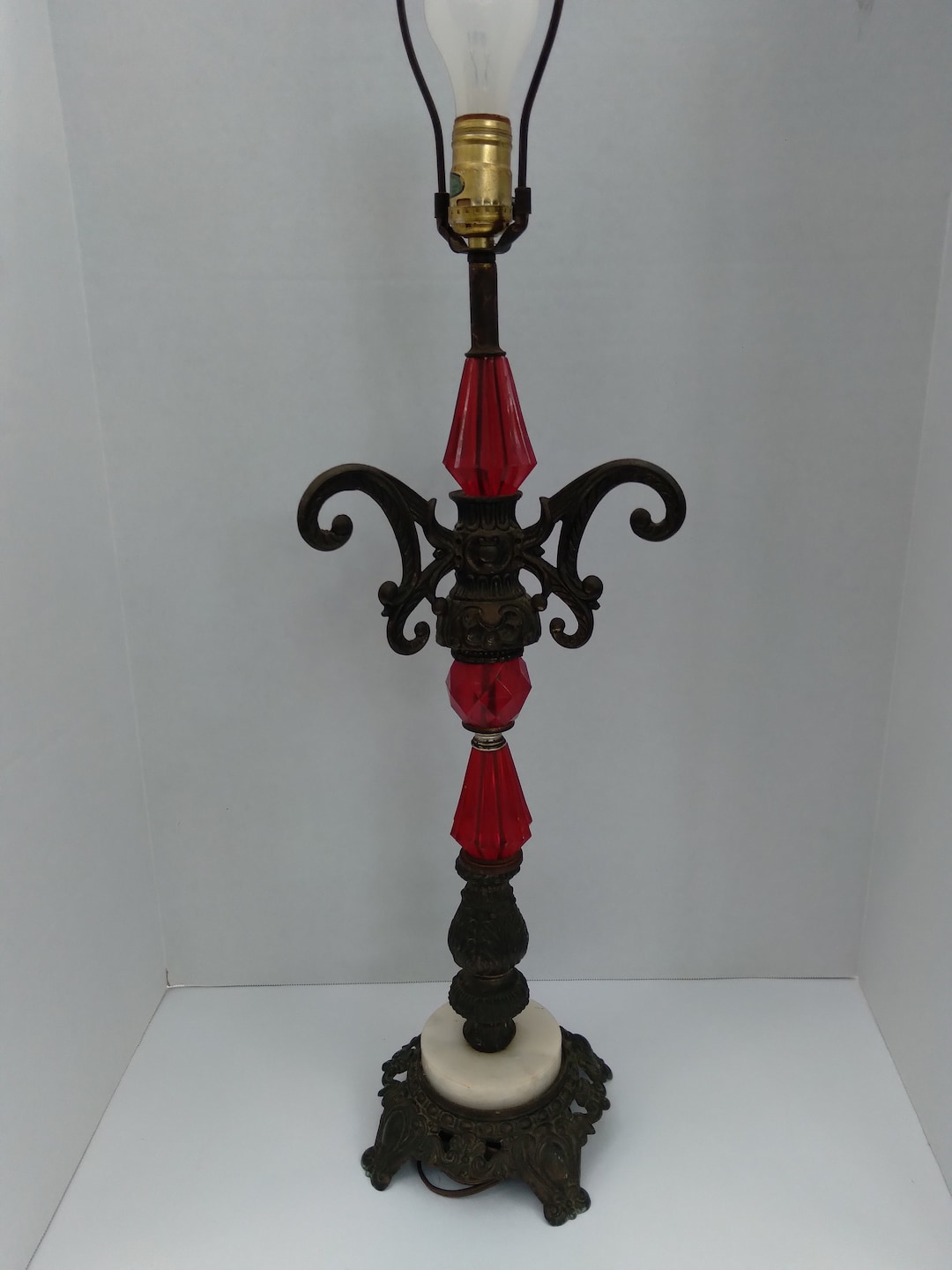 Vintage Red Lucite Brass Lamp With Marlble Base. Mid Century, Hollywood ...