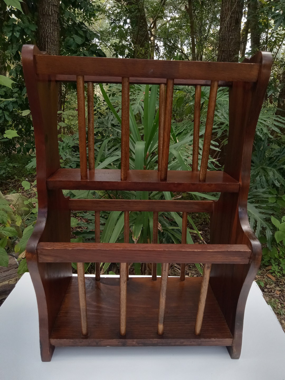 Vintage Two Tiered Wood Magazine/newspaper Rack, Mid Century Magazine ...