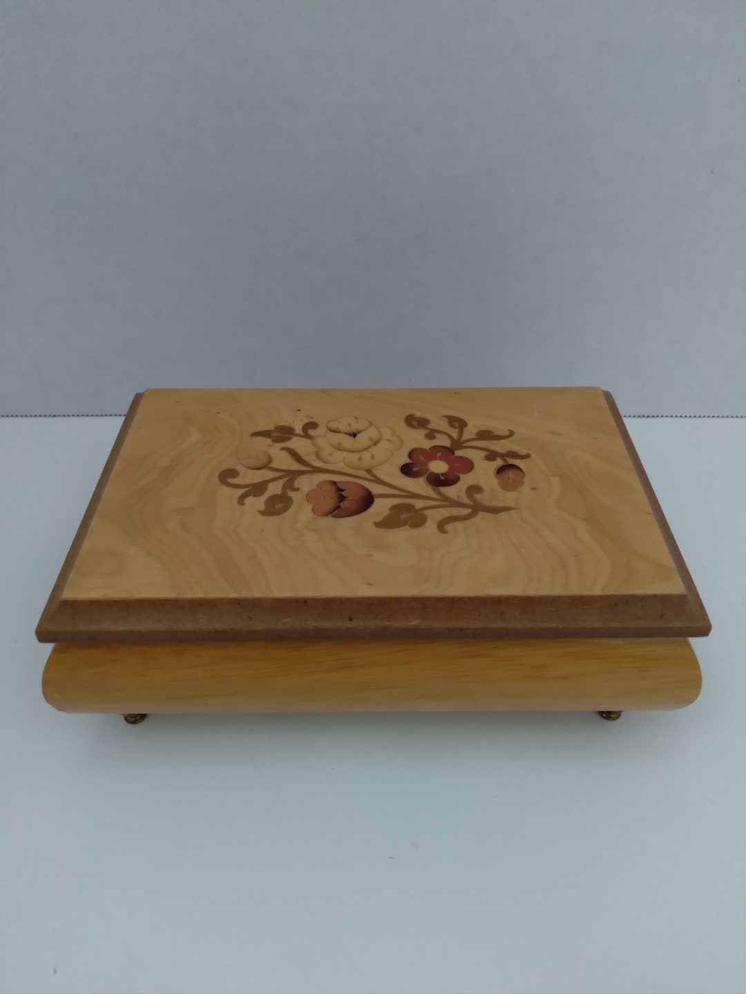 Vintage Italian Wood Inlaid Floral Musical Jewelry Box, Plays Lara's ...