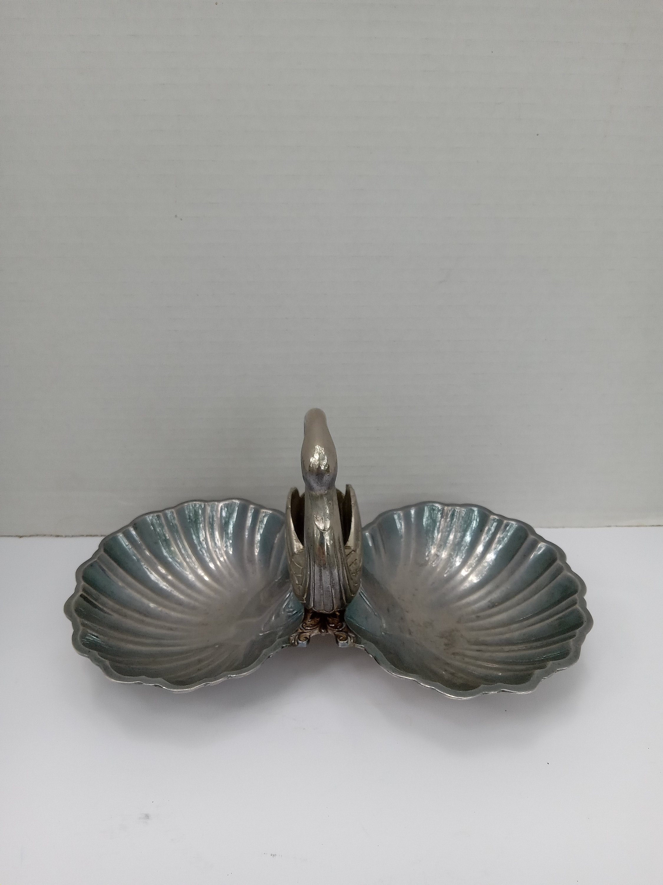 Silver Metal Swan Toothpick Holder/ Double Shell Hors D’oeuvre Dish ...