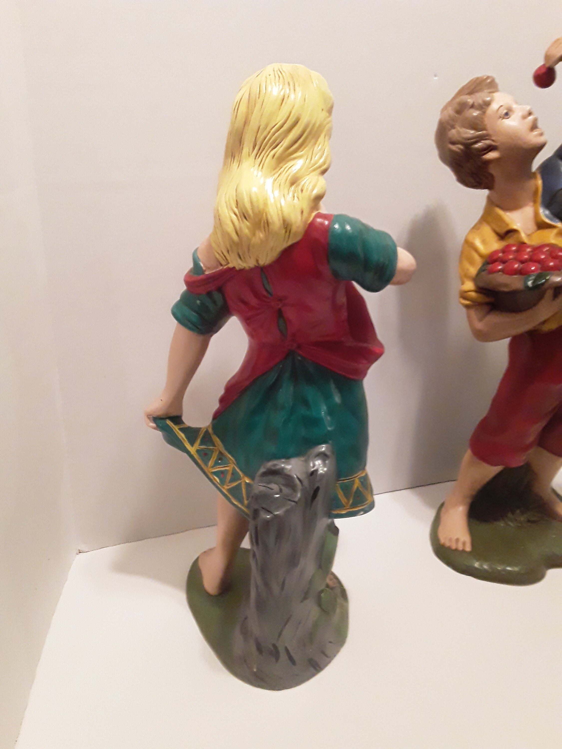 Vintage Cherry Picker Boy and Girl Figurines/statuettes, Hand Painted ...