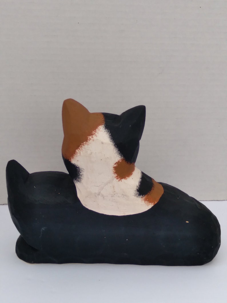 James Haddon Signed Hand Carved Wood Cat Sculpture With Glassy Eyes ...