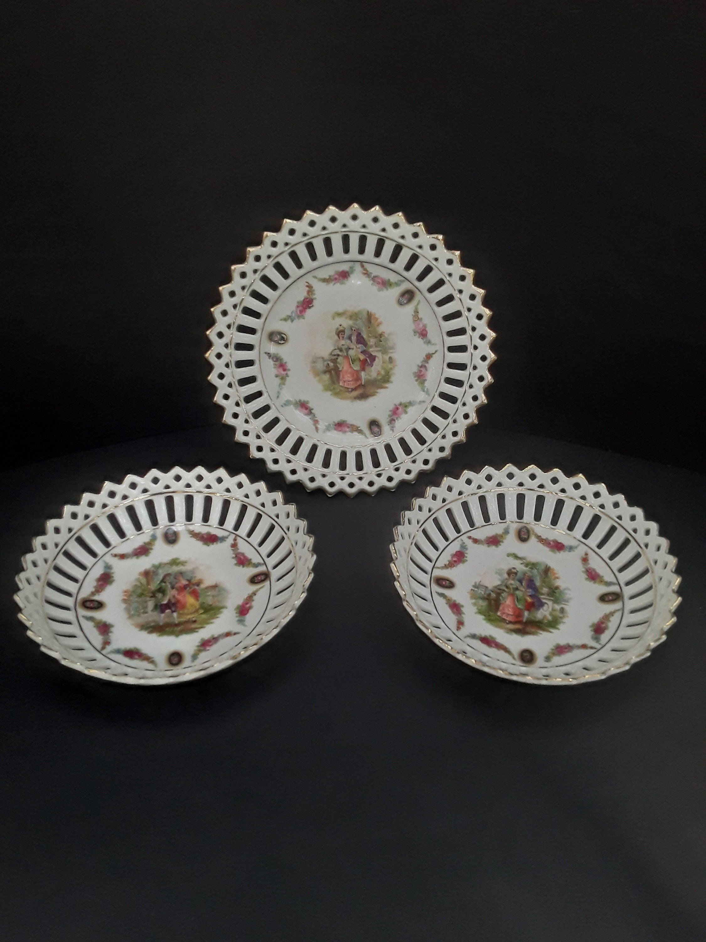 German Bone China Lace Plate and Two Trinket Dishes, Vintage Porcelain ...