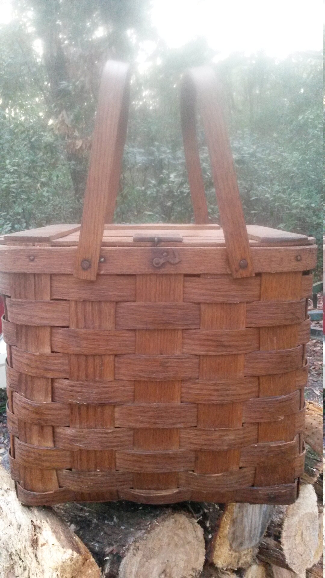 Antique Split Wood Picnic Basket, Pie Basket, Woven Wood Basket, Two ...