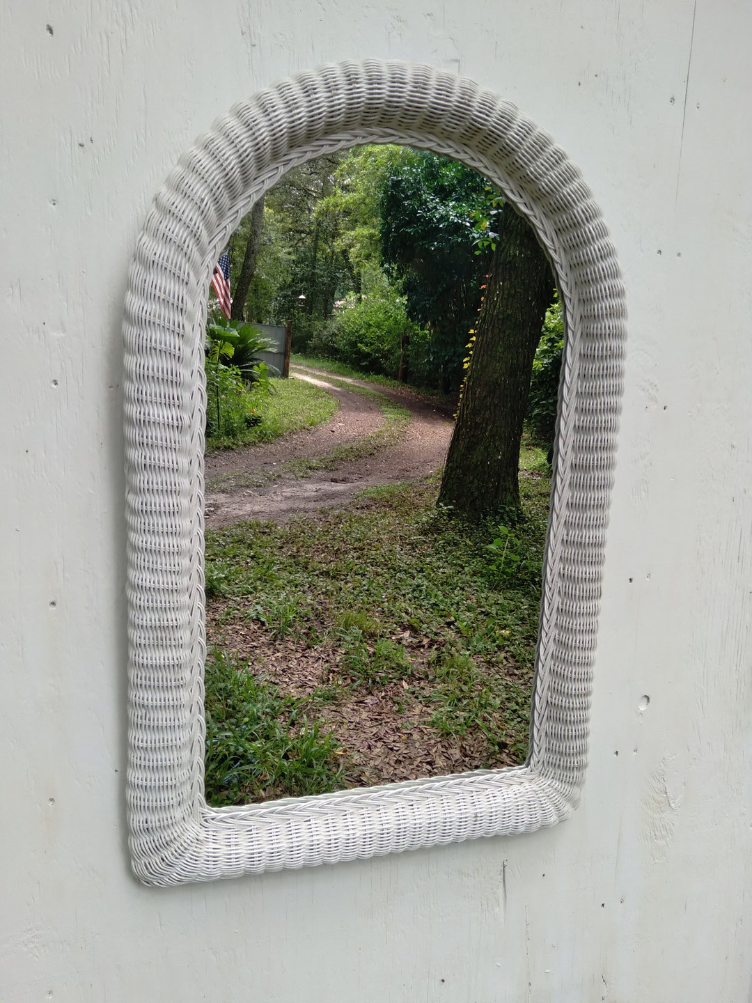 Wicker Arch Mirror, Vintage White Wicker Mirror, Large Mirror, Heavy ...