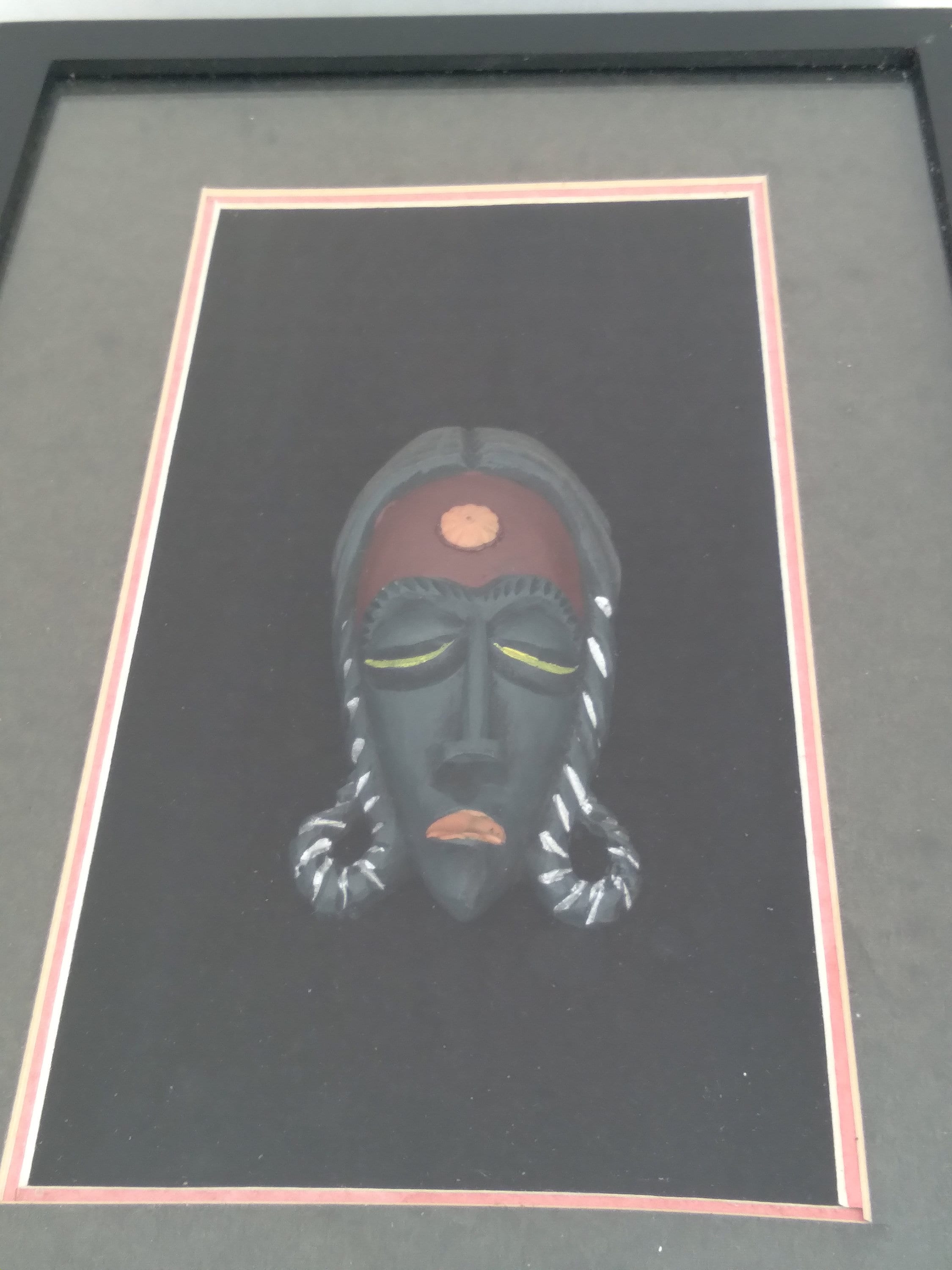 Vintage Carved African Wood Mask Shadow Box, Framed and Matted African ...