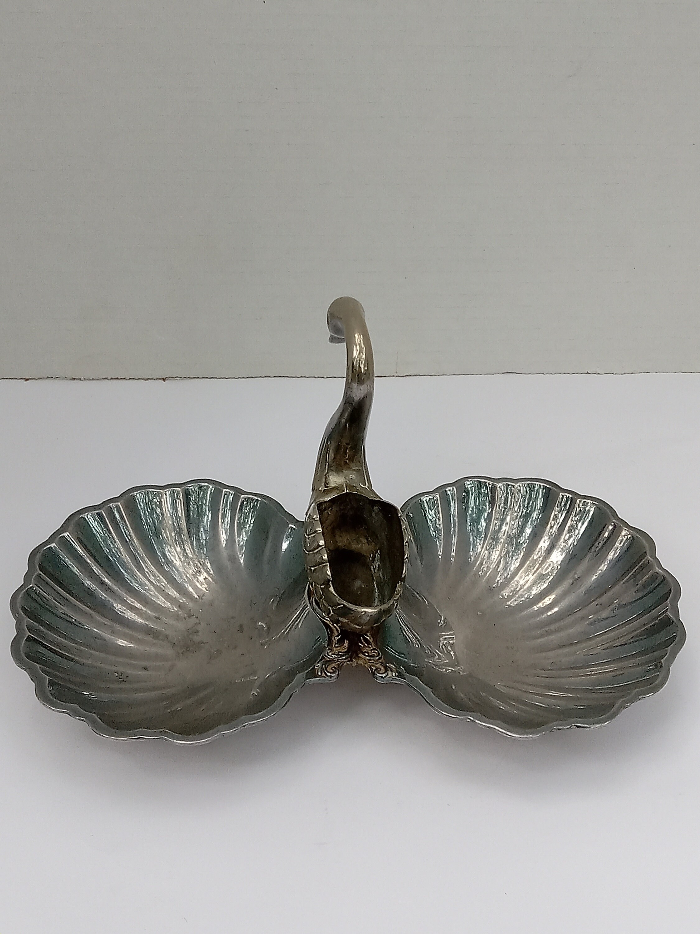 Silver Metal Swan Toothpick Holder/ Double Shell Hors D’oeuvre Dish ...