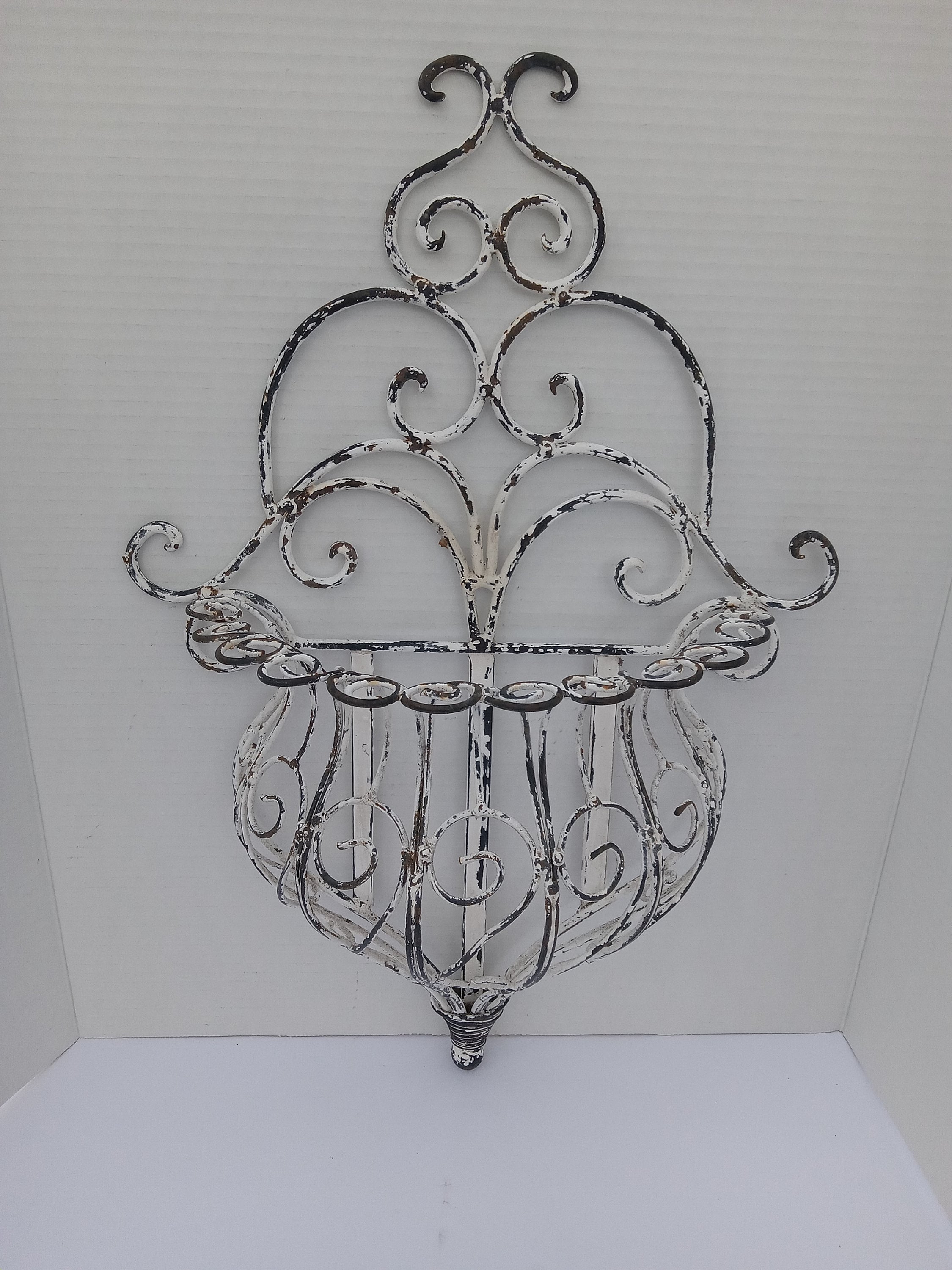 Metal Scroll Wall Planter, Shabby Chic Metal Planter, Distressed ...