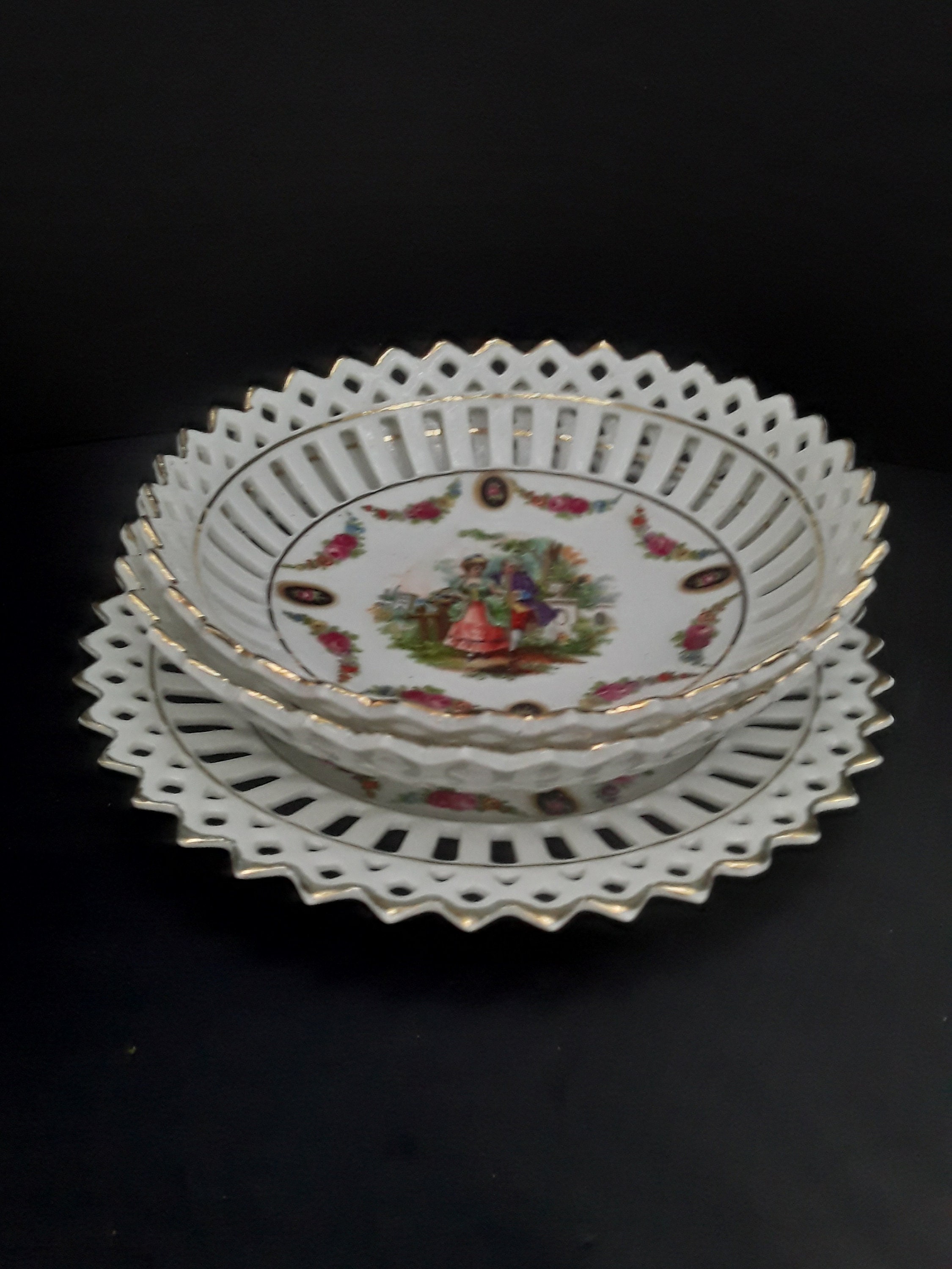 German Bone China Lace Plate and Two Trinket Dishes, Vintage Porcelain ...