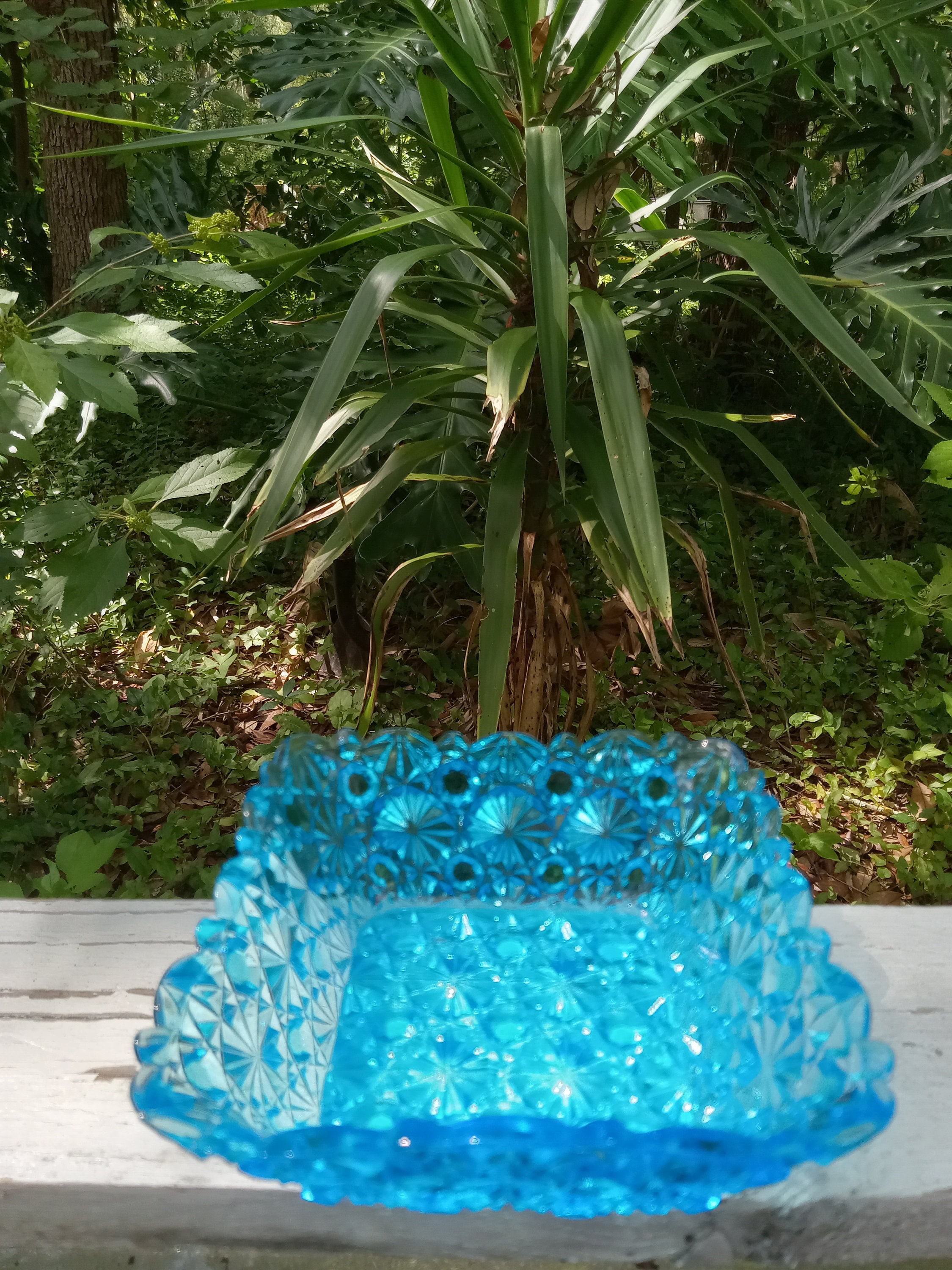 Daisy and Button Aqua Blue Glass Relish Condiment Dish and - Etsy