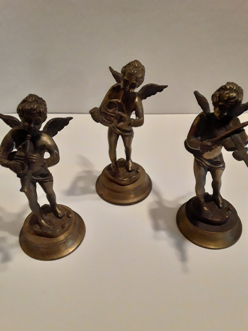 Vintage Brass Cherub Angel Figurines, Brass Angels Playing Instruments ...
