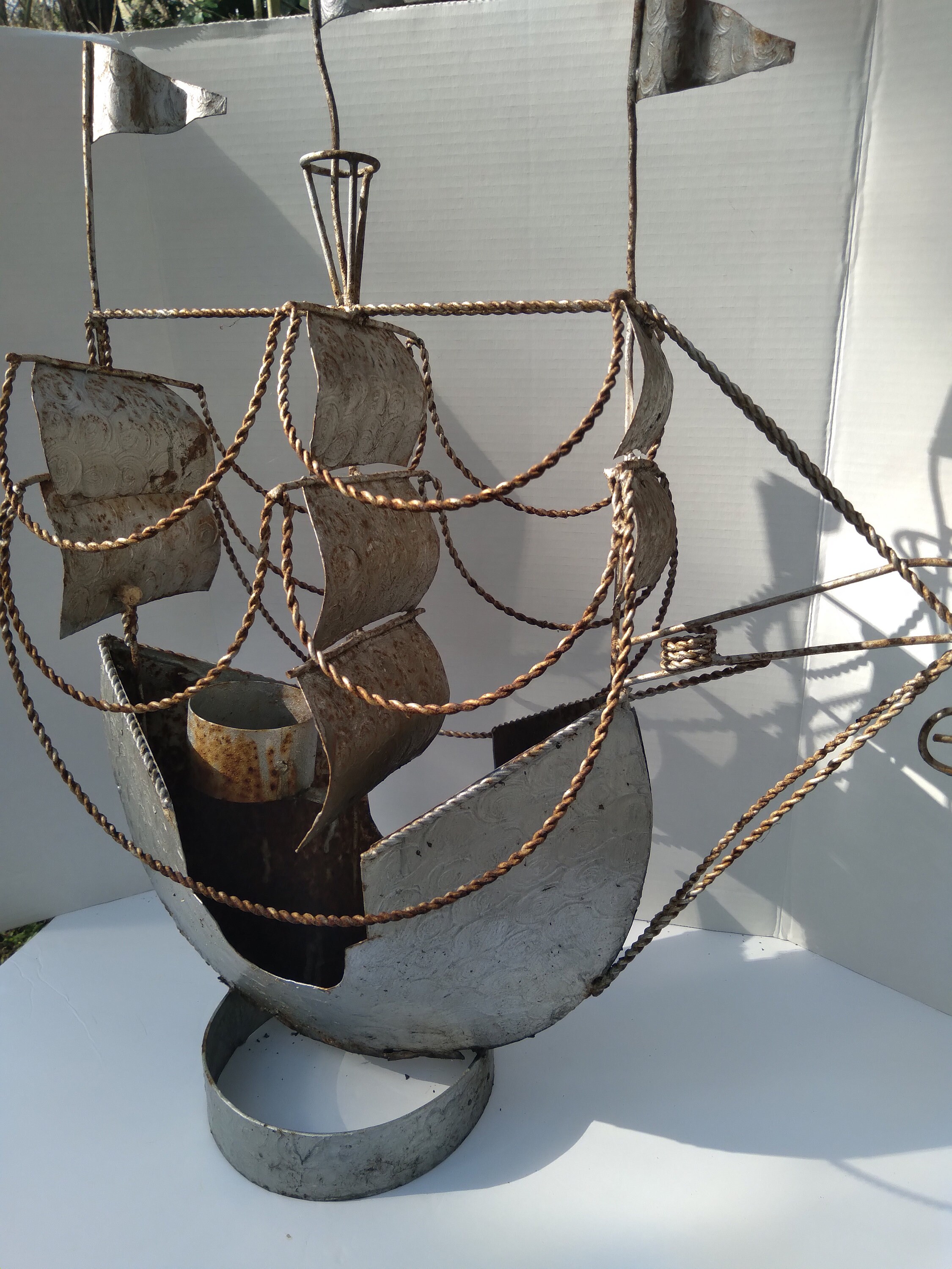 Vintage Viking Ship Metal Art, Welded Iron Ship Sculpture, Salvaged ...