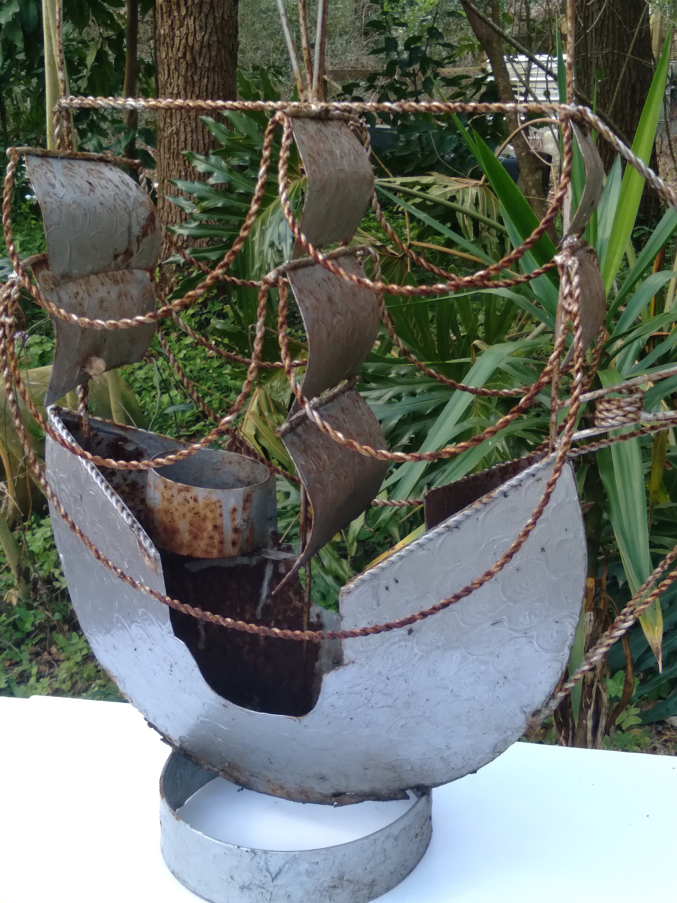 Vintage Viking Ship Metal Art, Welded Iron Ship Sculpture, Salvaged ...
