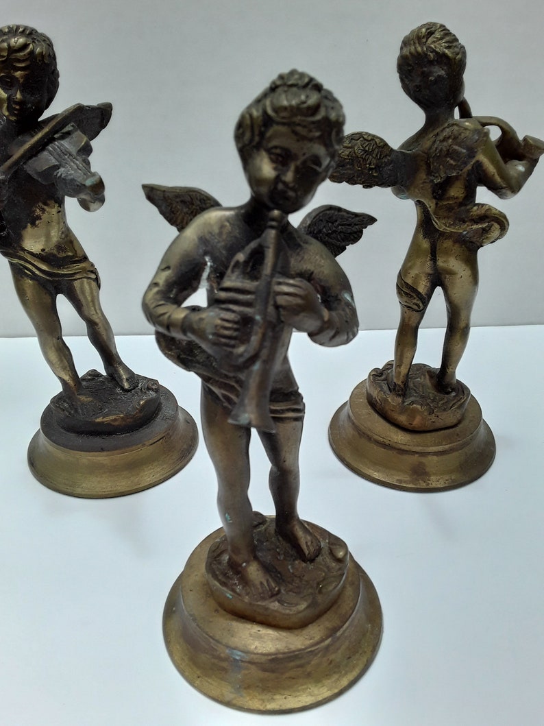 Vintage Brass Cherub Angel Figurines, Brass Angels Playing Instruments ...