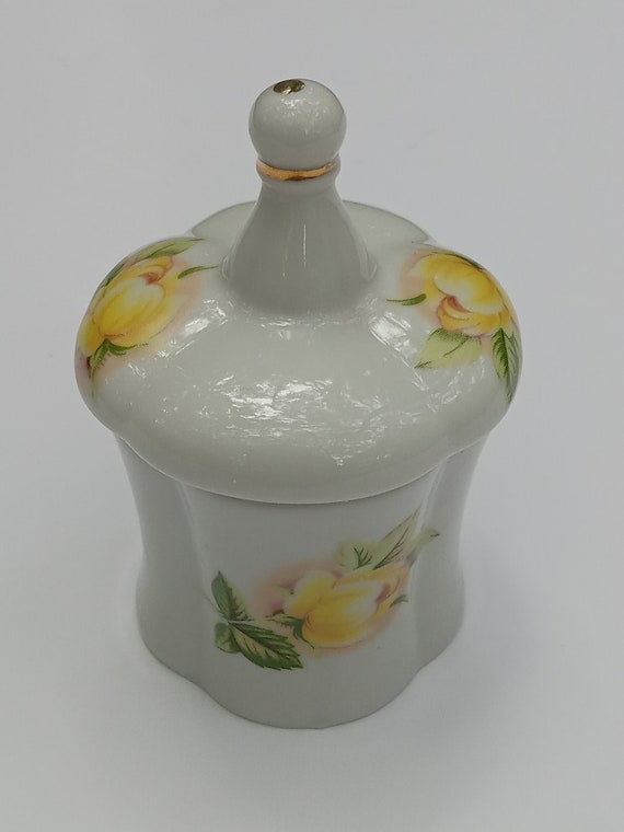 Vintage Yellow Rose Trinket Box, Porcelain Trinket Bo… - Gem
