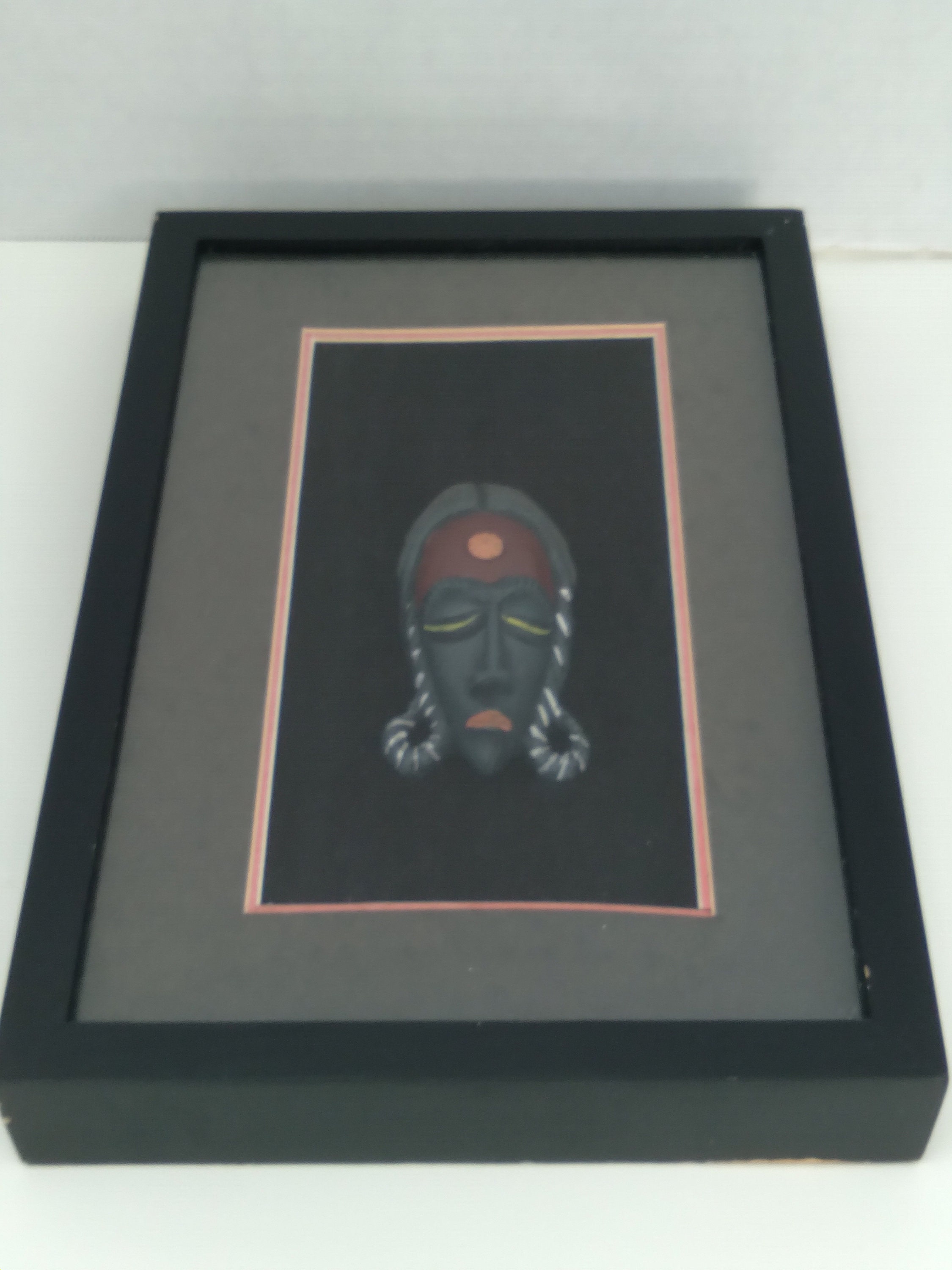 Vintage Carved African Wood Mask Shadow Box, Framed and Matted African ...