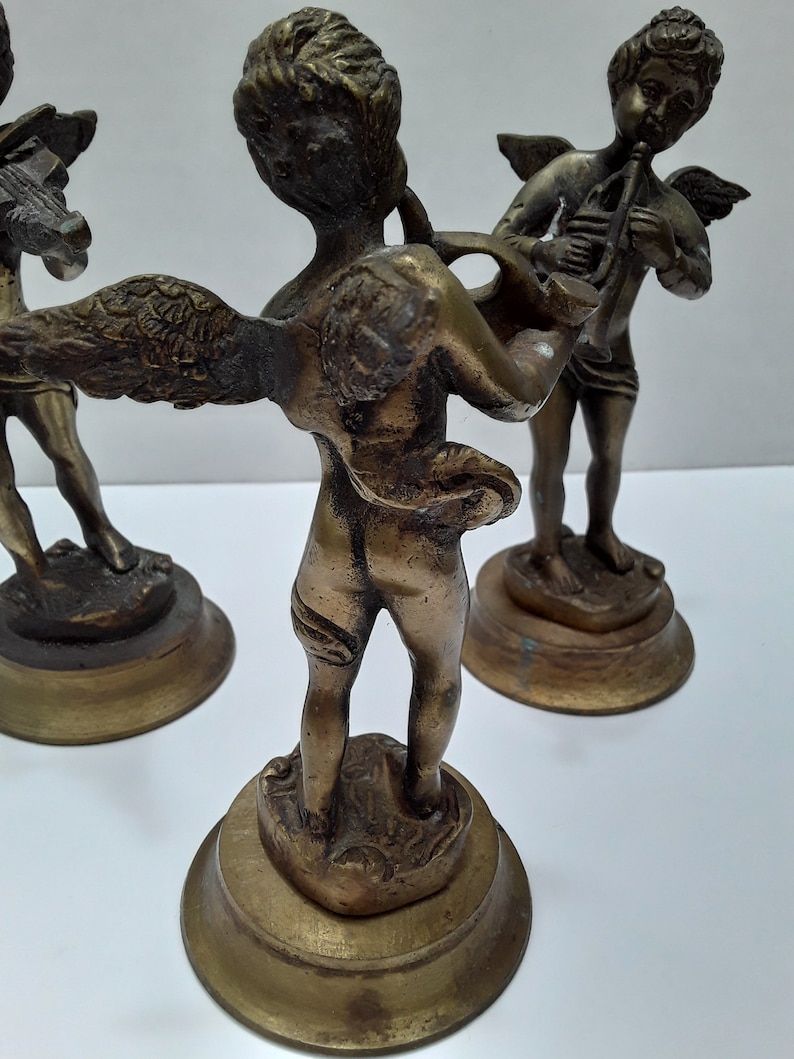 Vintage Brass Cherub Angel Figurines, Brass Angels Playing Instruments ...