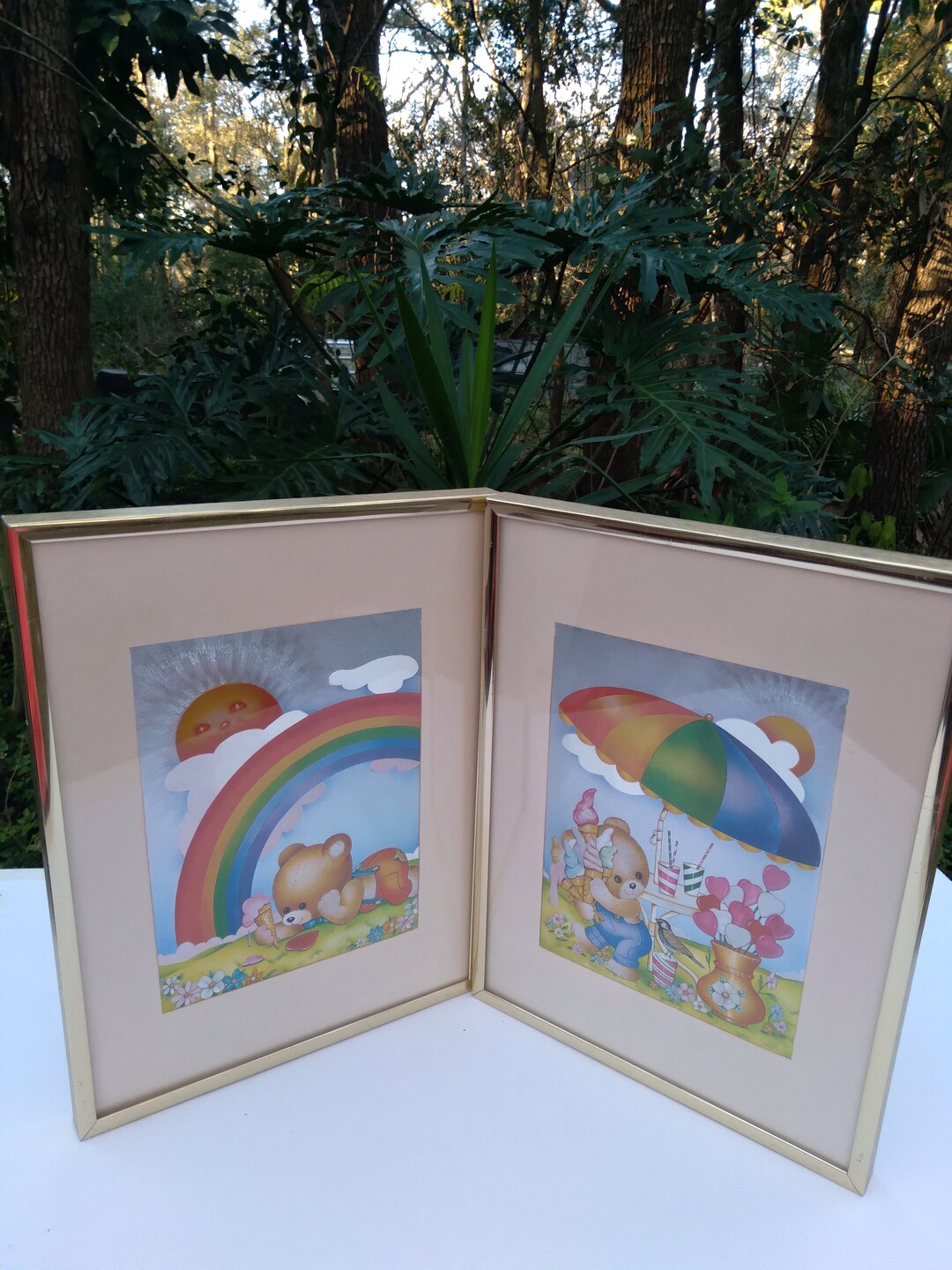 Framed and Matted Rainbow Bear Foil Print Pictures, Nursery Room Decor ...