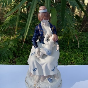 Nursing Mother Porcelain Statue, Cobalt Blue W/ Gold Gilt Figurine ...
