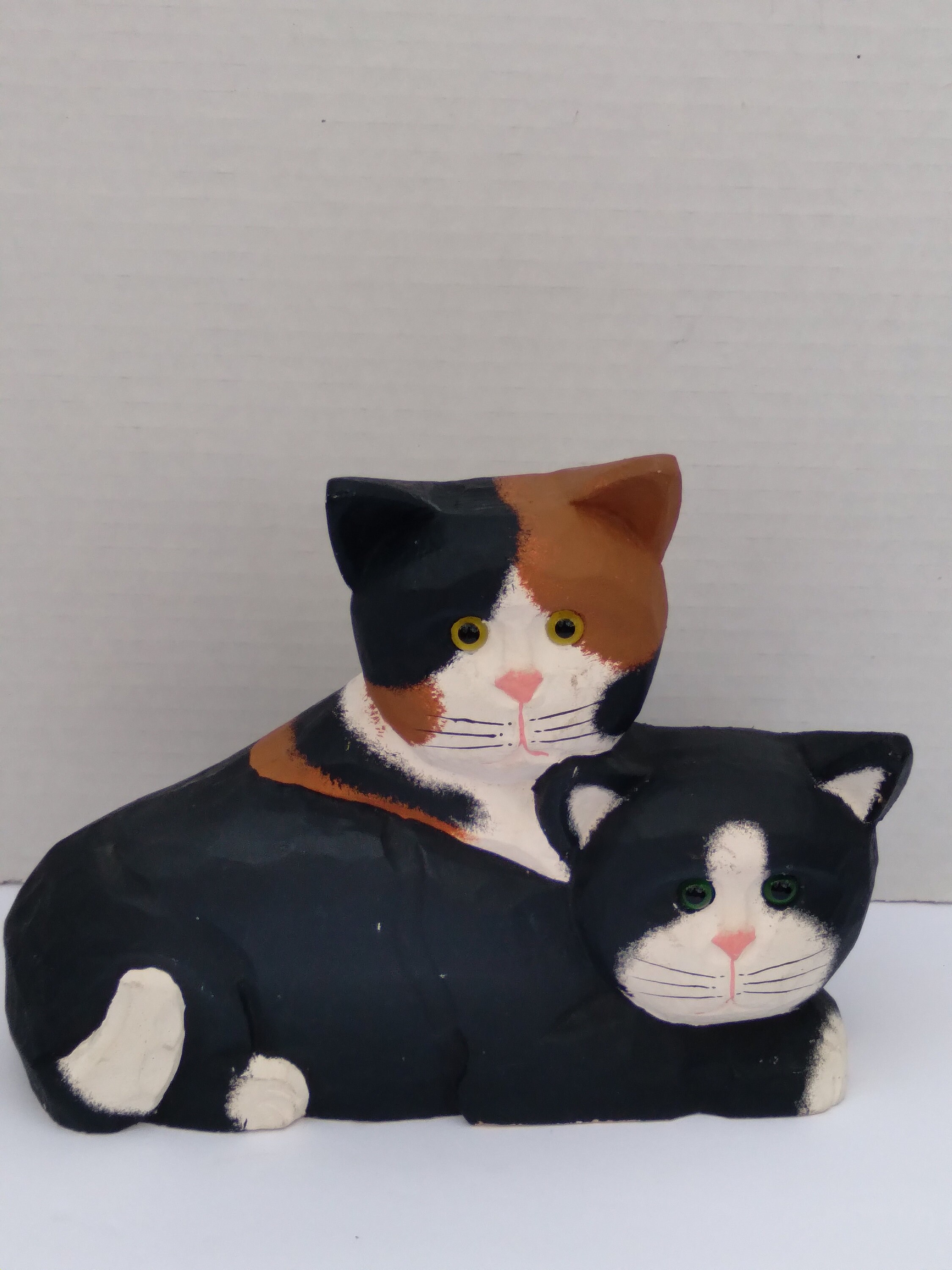 James Haddon Signed Hand Carved Wood Cat Sculpture With Glassy Eyes ...