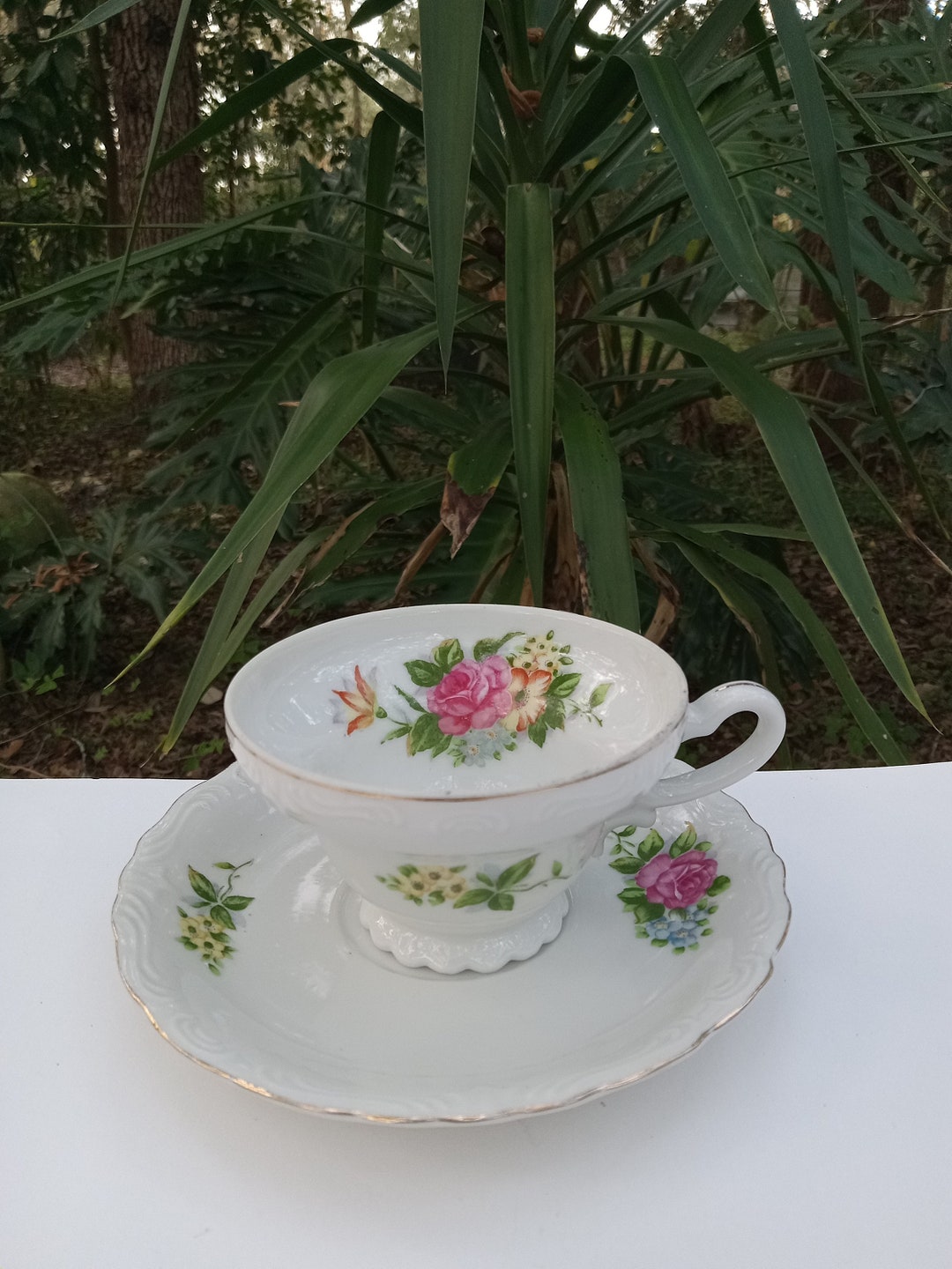 Vintage Japanese Floral Pattern Tea Cup/saucer, 'M' With Crown Japan - Etsy
