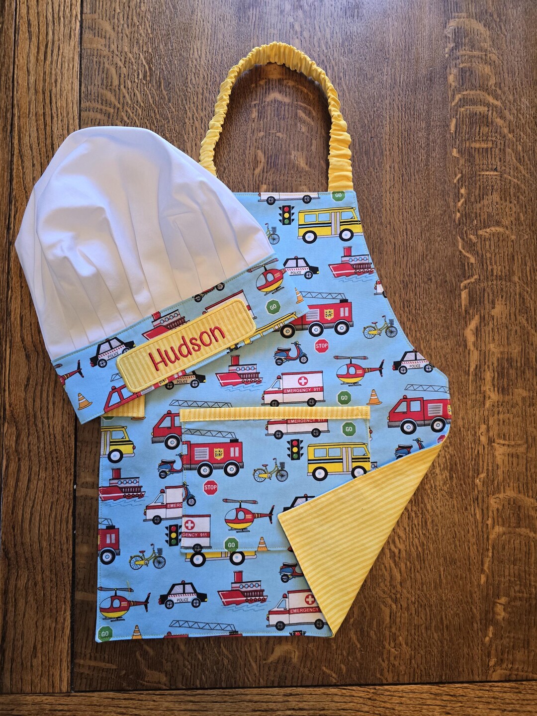 Boys Apron, Girls Apron, School Bus, Police, Firefighter, Reversible ...