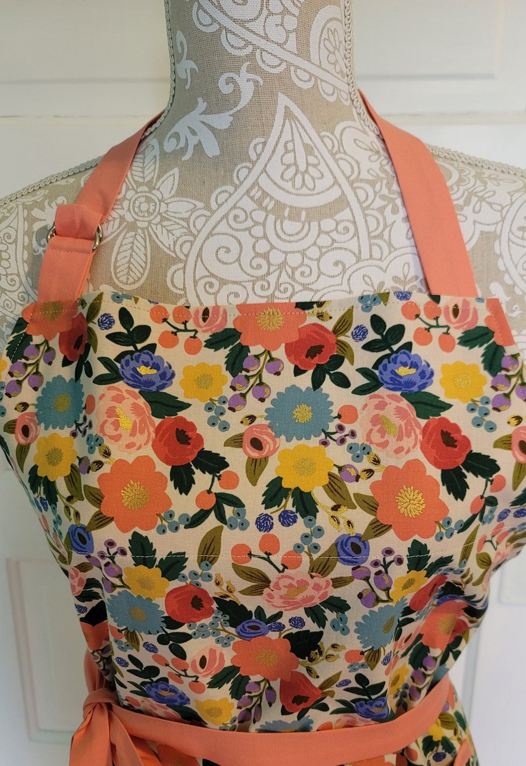 Women's Apron, Apron Made With Rifle Paper Co Fabric, Floral Apron ...
