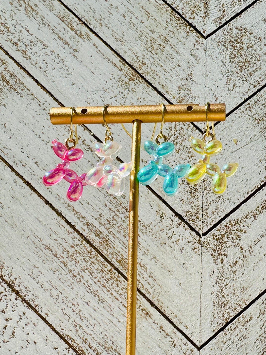 Balloon Animal Earrings | Iridescent Balloon Dog Dangle Jewelry | Cute ...