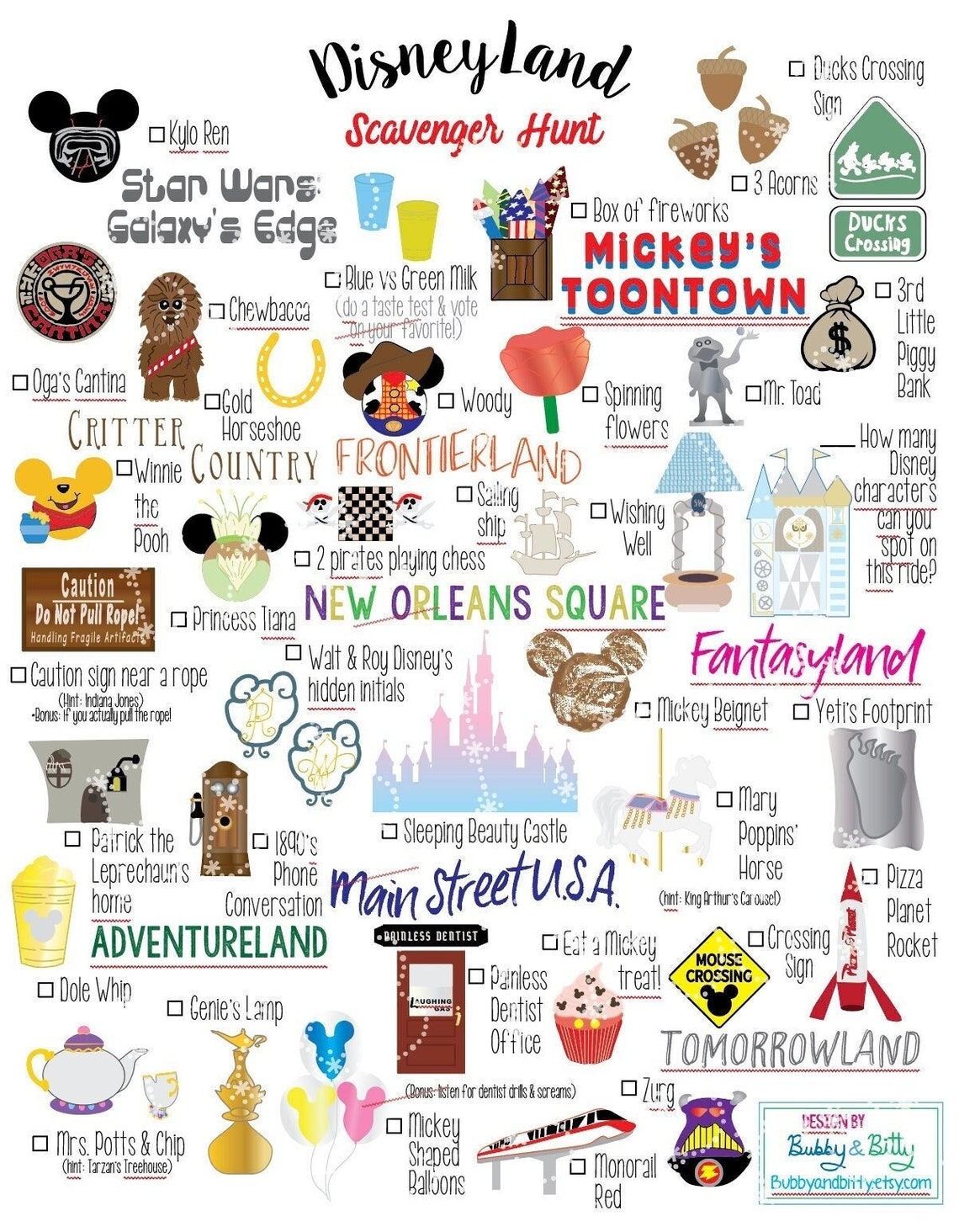 California Theme Park Scavenger Hunt, Mickey Games, Theme Park ...