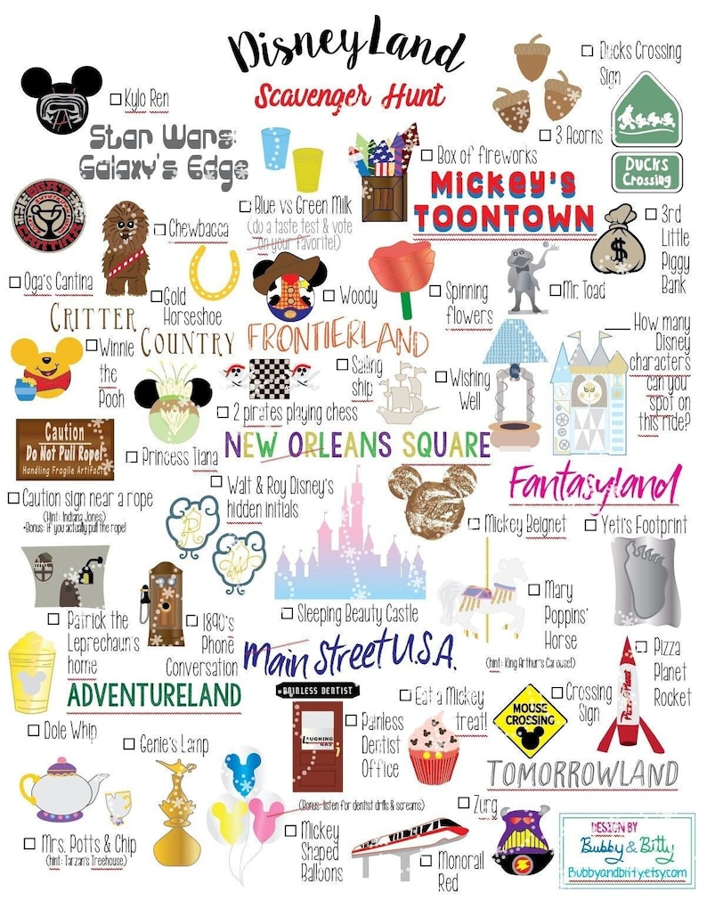 California Theme Park Scavenger Hunt, Mickey Games, Theme Park ...