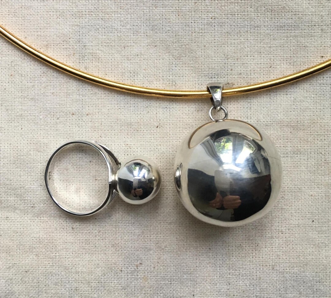 Sterling Silver Angel Caller Necklace & Ring Set: Chime Ball, Gold Fill ...