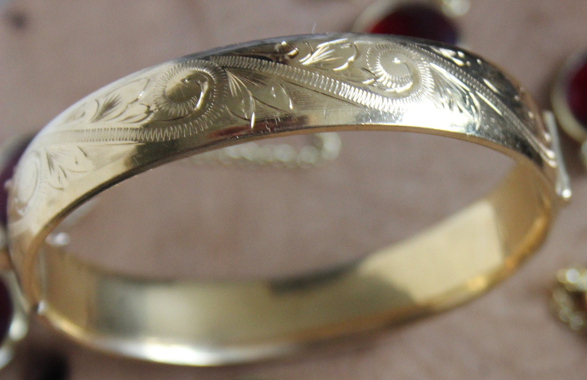 Gold Bangle 9 Ct Rolled Gold Vintage Cuff Gem Chain Garnet - Etsy UK