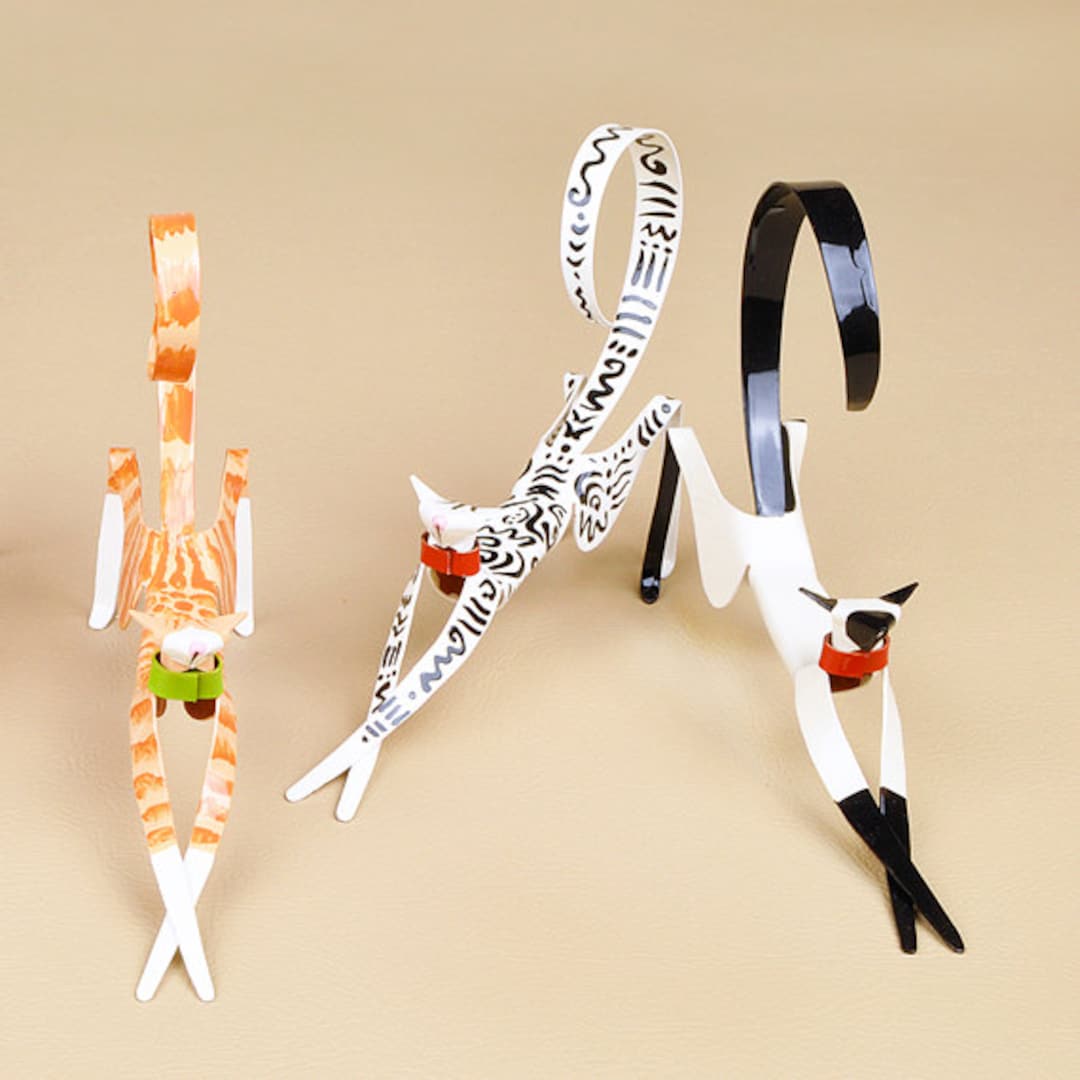 Stretching Cat Sculpture, Handmade Copper Miniature, Collectible Cat ...