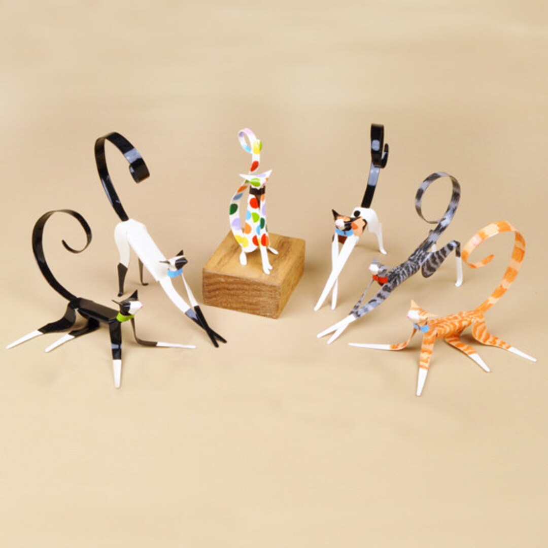 Cat Sculpture, Handmade, Hand Painted, Copper Miniature, Collectible ...