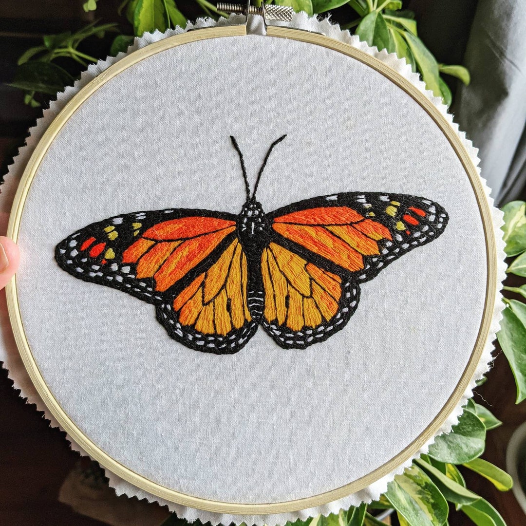Monarch Butterfly Embroidery Wall Hanging, Nymphalidae Fiber Art 8 Inch ...