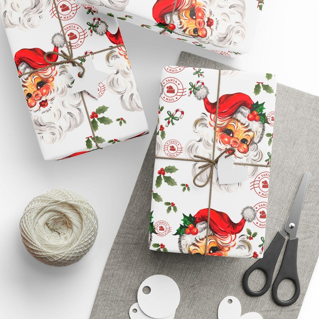 Santa Claus Print Wrapping Paper | Vintage Santa Wrapping Paper | Real ...