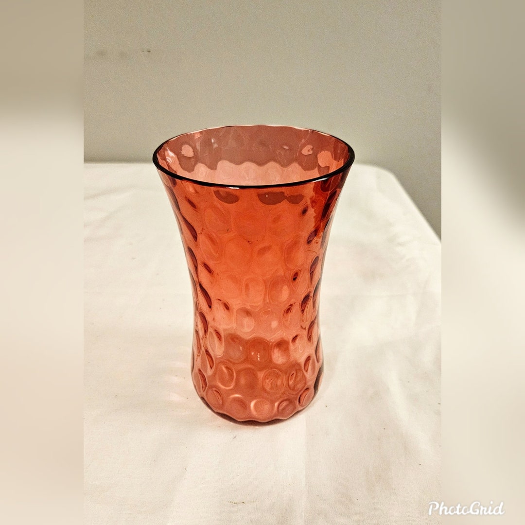 Vintage Cranberry Glass Thumbprint Vase 7" - Etsy